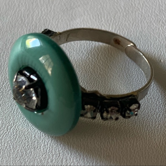 Jewelry | Ring Vintage Green Button With Rhinestones Adjustable | Poshmark